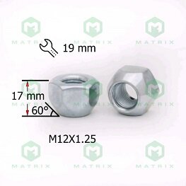 Гайка колеса М12 х 1,25 конус L=17мм S=18мм открытая цинк********