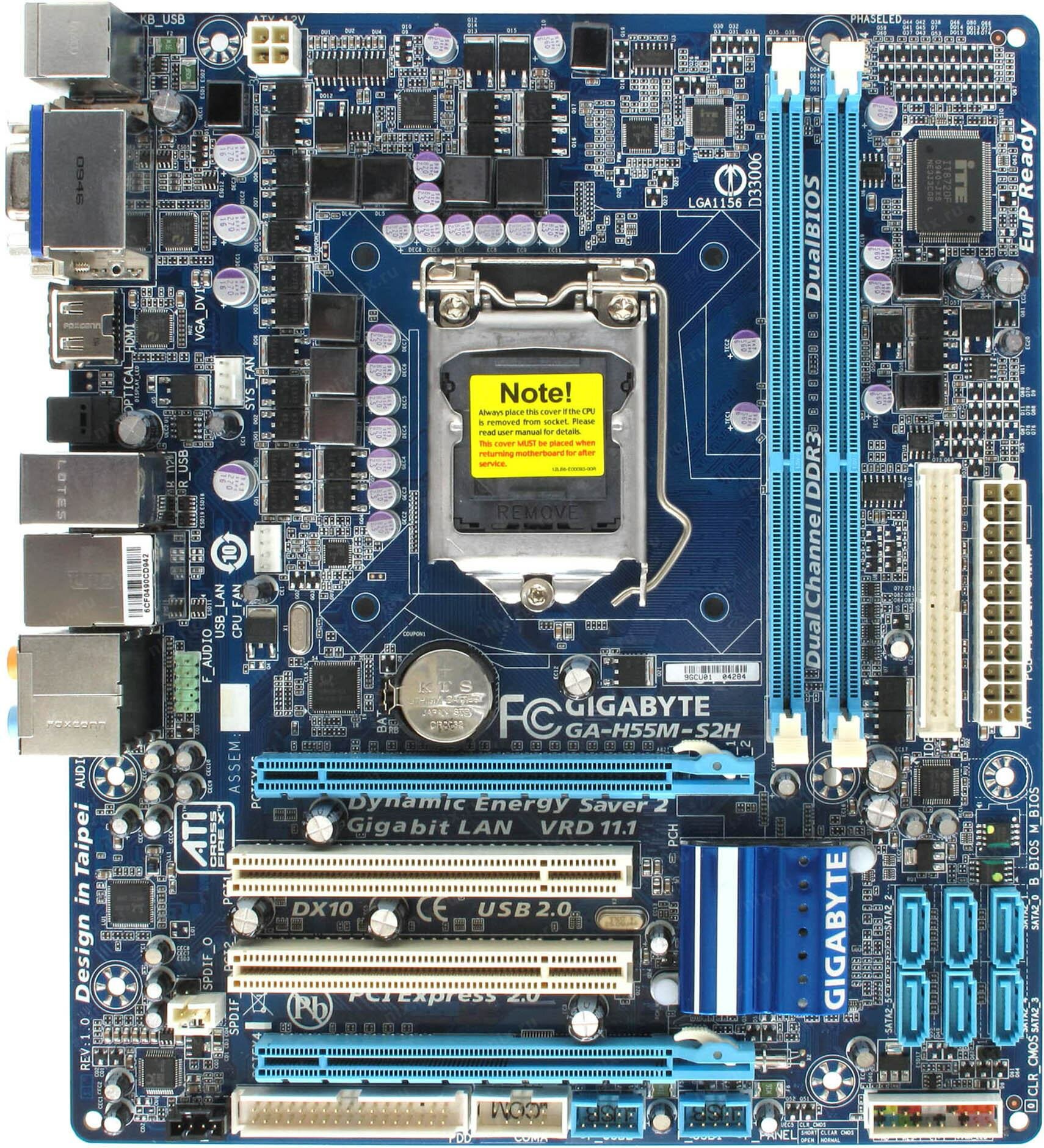 Материнская плата GIGABYTE GA-H55M-S2H LGA1156 2xPCI-E+DVI HDMI+GbLAN SATA MicroATX 2DDR3