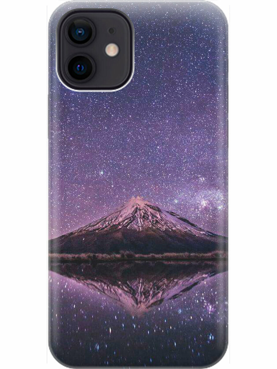 Силиконовый чехол на Apple iPhone 12 / 12 Pro / Эпл Айфон 12 / 12 Про с рисунком "Гора и звездное небо"