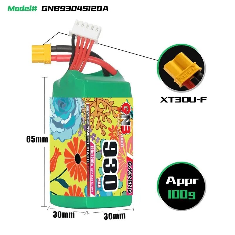 GNB 2S/3S/4S/6S 930mAh 120C/240C Lipo Battery With XT30 Plug Аксессуары для игрушечных автомобилей