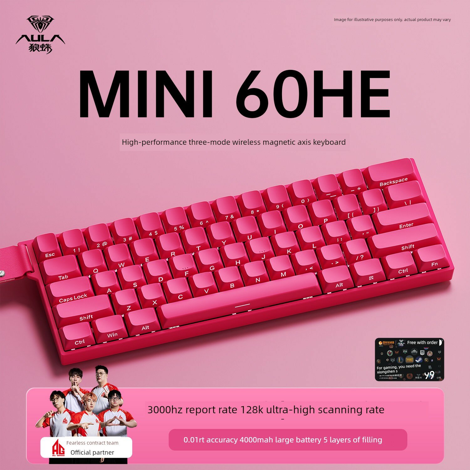 Комбо клавиатура и мышь 60 Mini с магнитным переключателем Lingyun, 3-режим беспроводной, подсветка RGB - Фиолетовый
