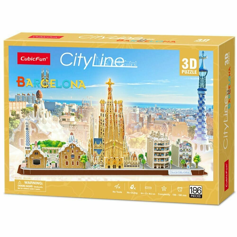 3D Пазл CubicFun Barcelona CityLine MC256H, 3D, вспененный полимр, 186 дет, бежевый