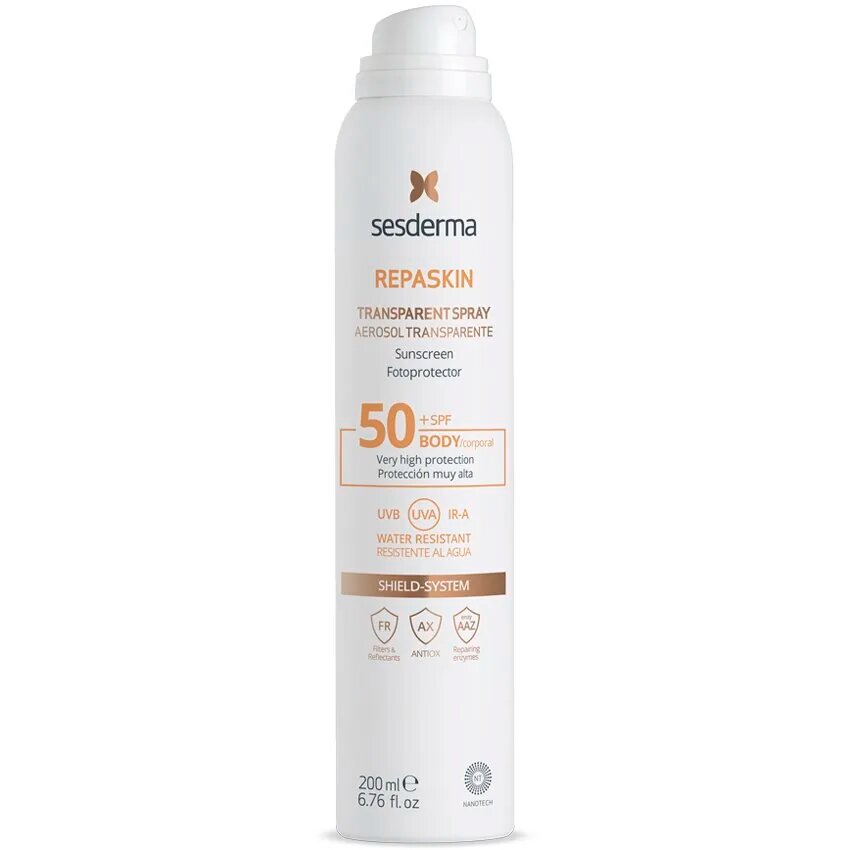 Sesderma REPASKIN TRANSPARENT SPRAY Aerosol Body Sunscreen SPF 50 - Спрей солнцезащитный прозрачный для тела, 200 мл