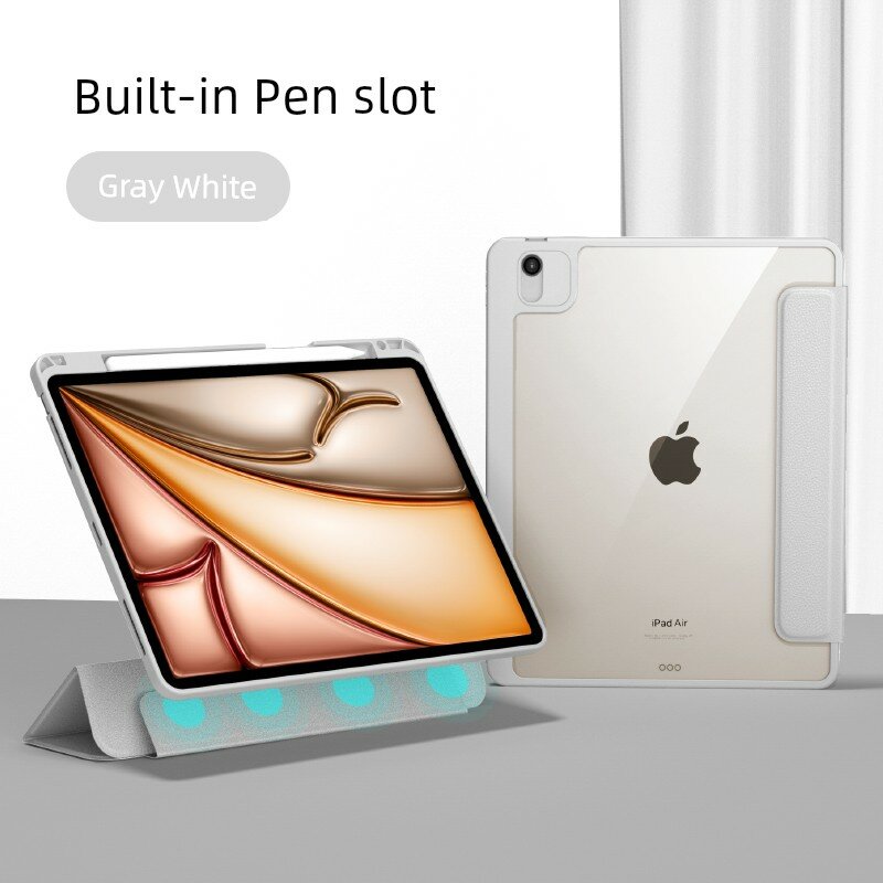 Чехол для iPad Air 8 11 дюймов магнитный с отделением для стилуса, серо-белый, съемная магнитная задняя часть, включая