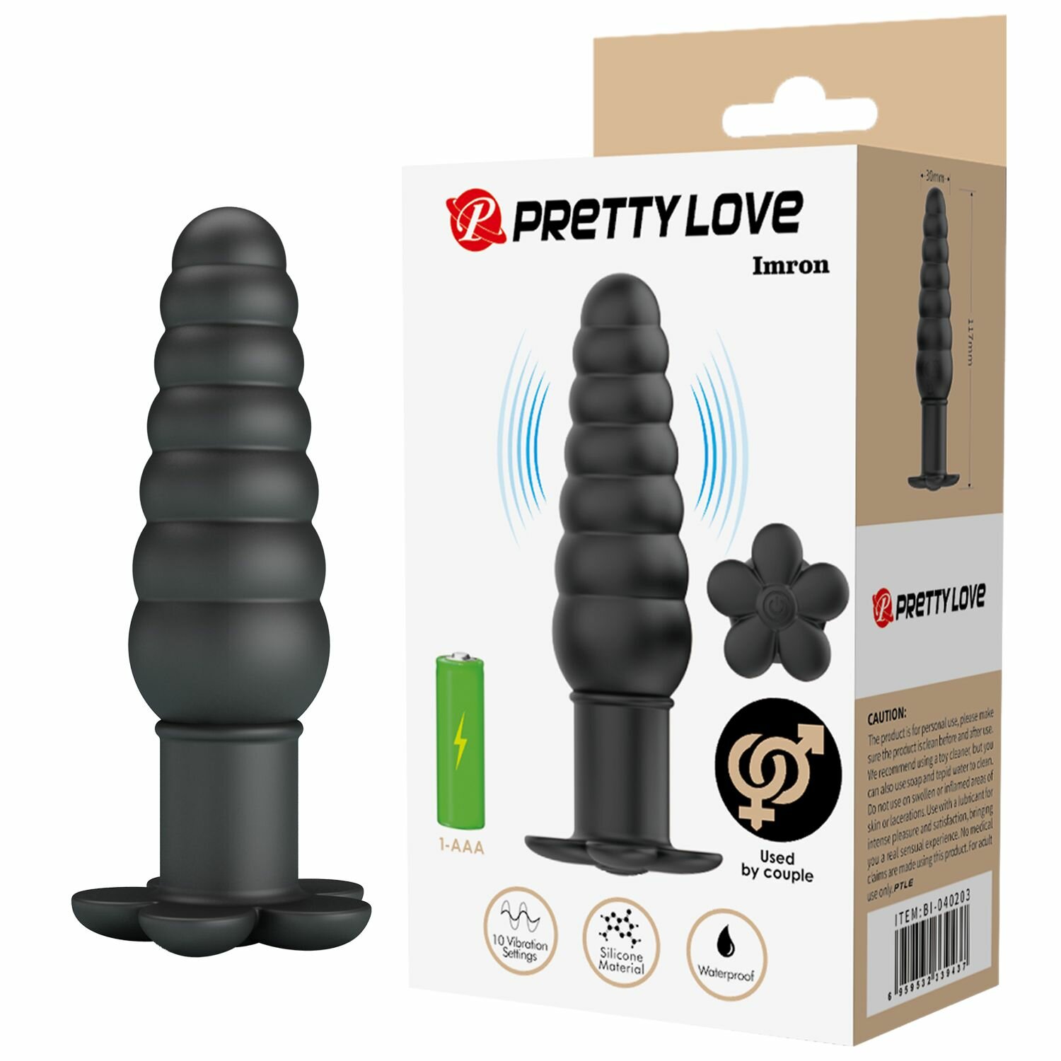 Pretty love Imron анальная пробка с вибрацией, 2 года гарантии, 11 см