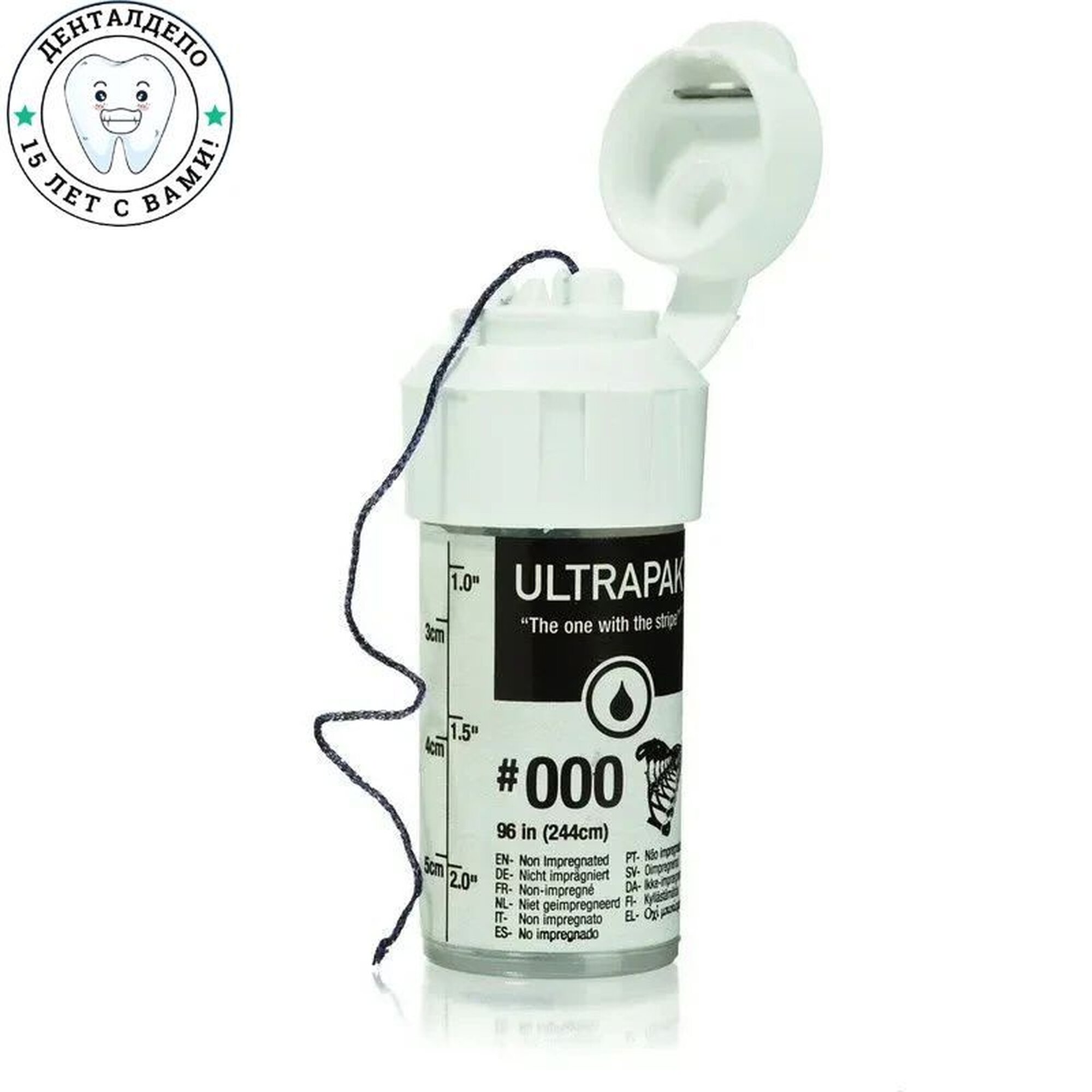 Нить ретракционная Ultradent UltraPak №000 хлопковая плетеная без пропитки, 244 см