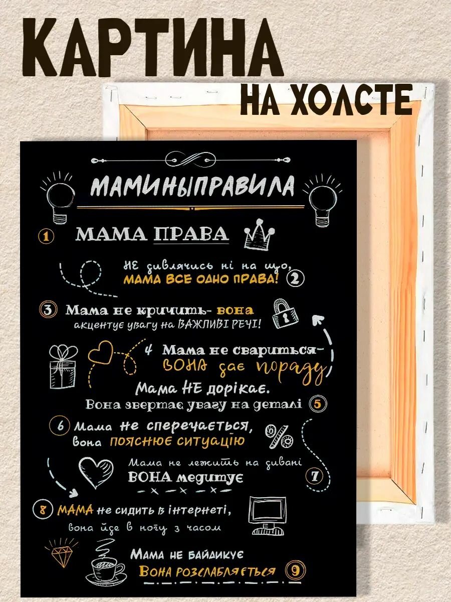Картина на стену Правила мамы и папы, на подрамнике, 1шт, 55х38 размер.