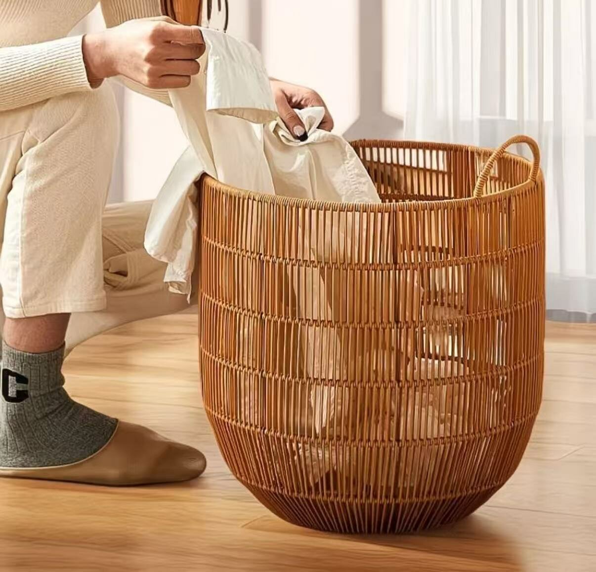 Корзина для белья из ротанга "IKEA", искусственная лоза, 40*31 см, светло-желтая
