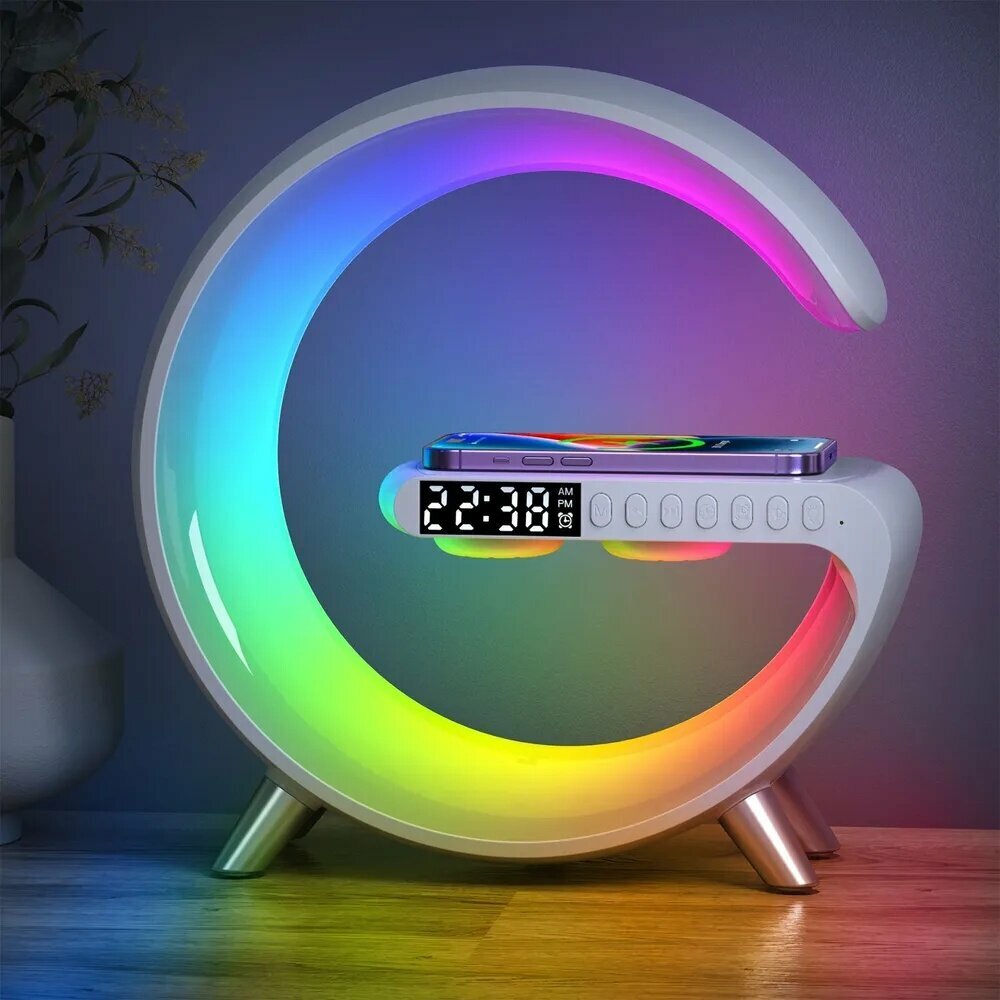 Колонка Портативная Блютуз Умная Cмарт Белая (Wi-Fi/Bluetooth) c Беспроводной Зарядкой