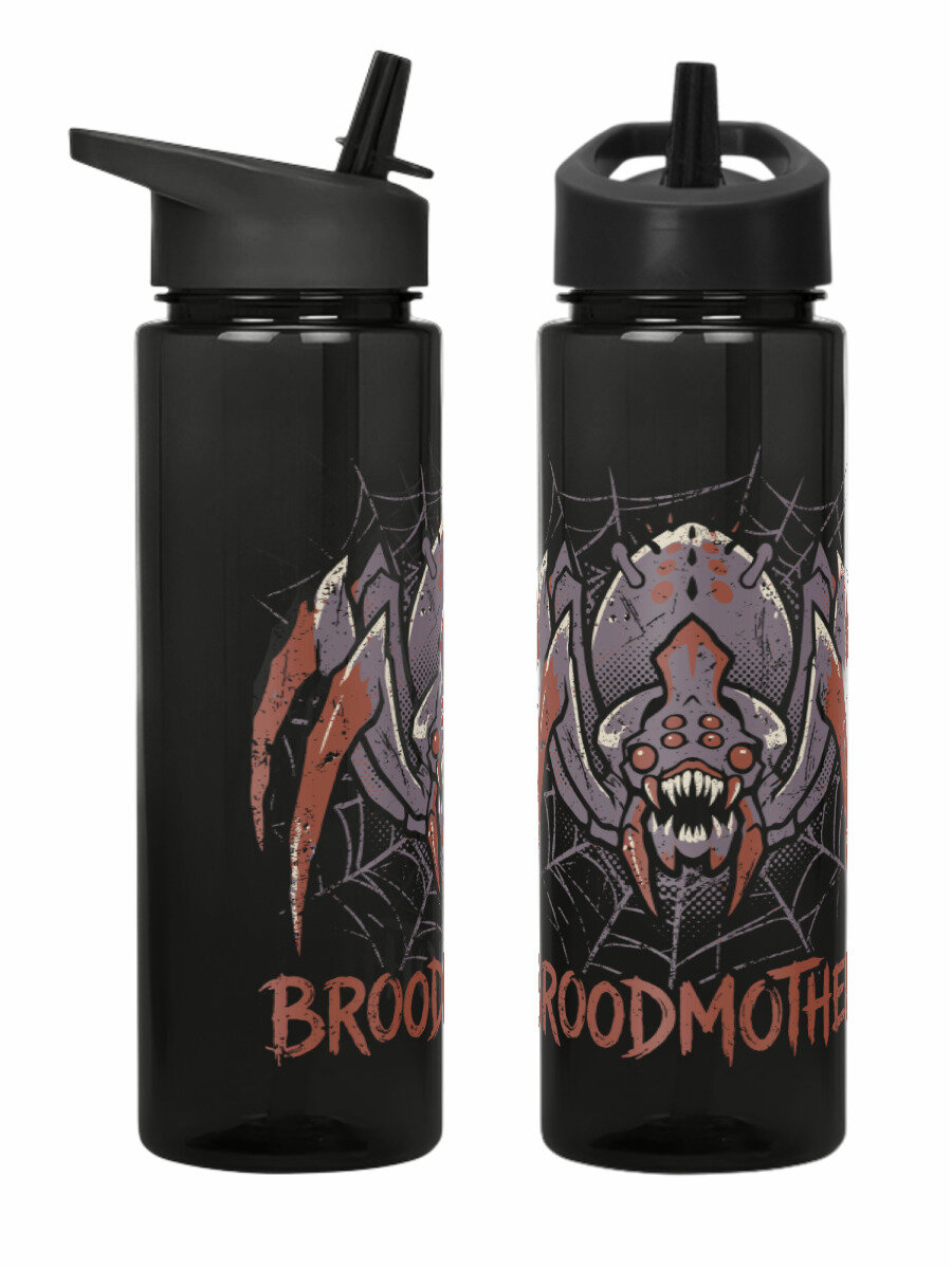 Бутылка черная для воды с принтом broodmother dota 2 брудмазер дота 2 бруда