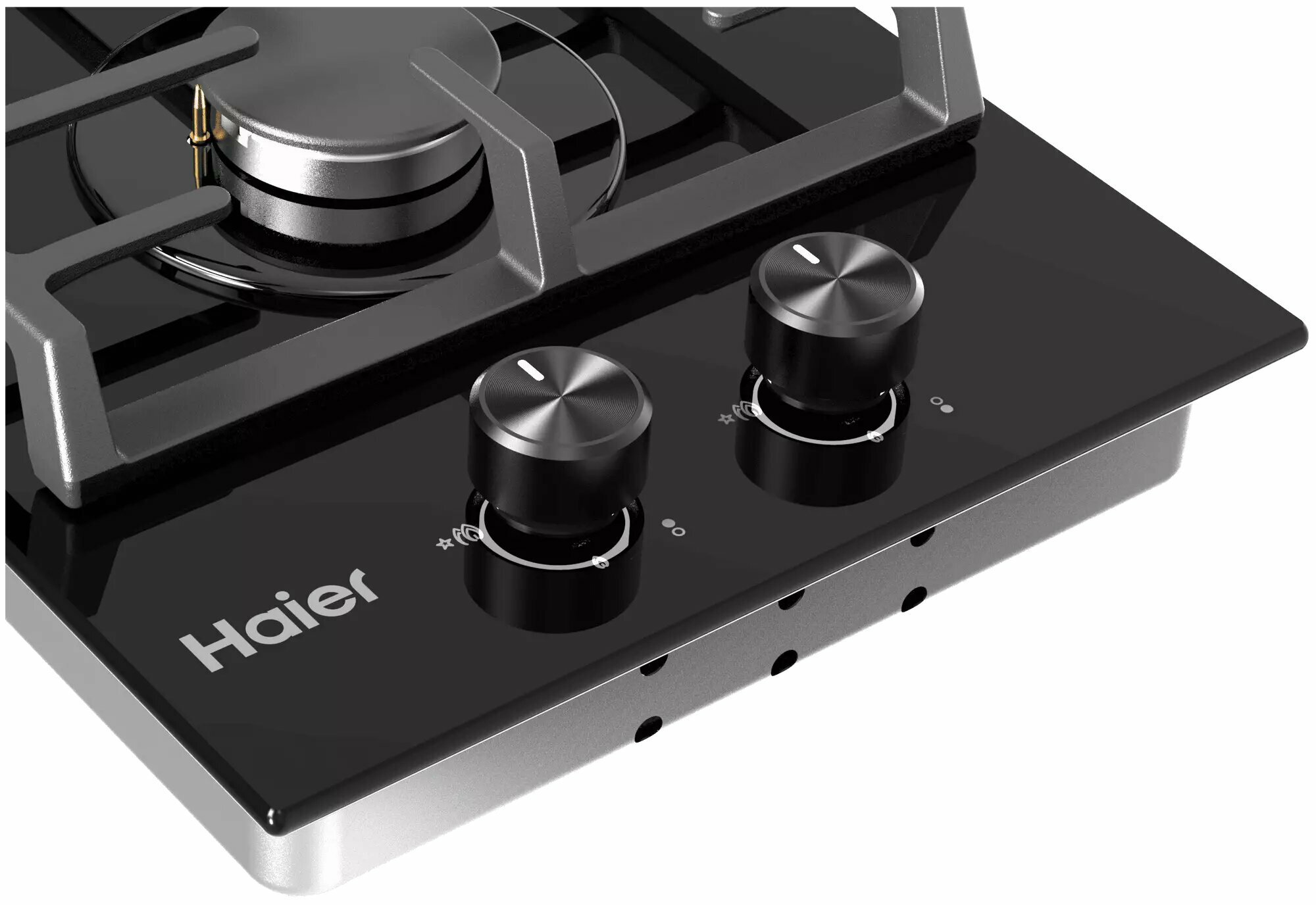 Варочная панель Haier HHX-G32CWLB, 2 конфорки, чугунные решетки, закаленное стекло — фото 1