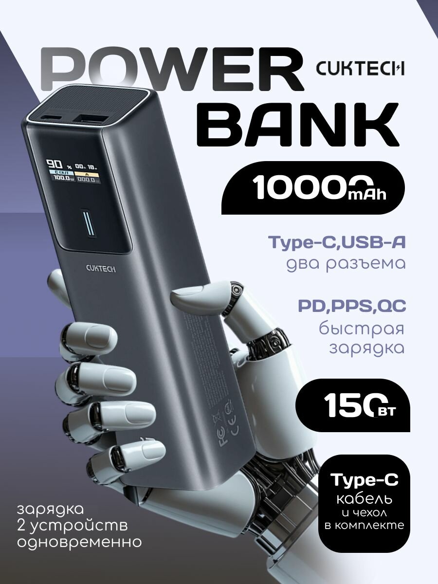 Внешний аккумулятор Xiaomi CUKTECH PB100P, 10000мАч, 150Вт