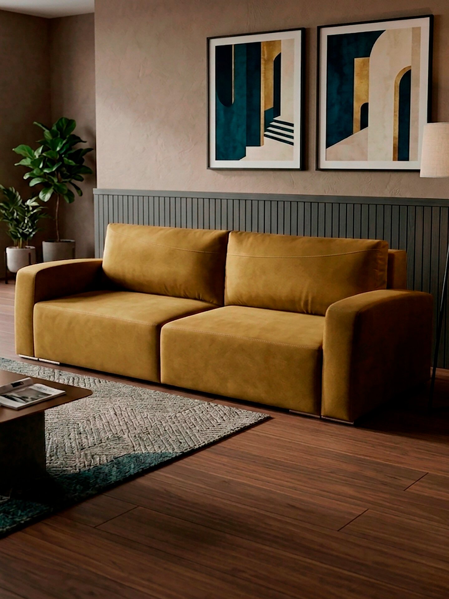 Диван Окленд Лайт Velutto 56 GF 236x102x95 см, желтый Велютто, еврокнижка GOODFORM