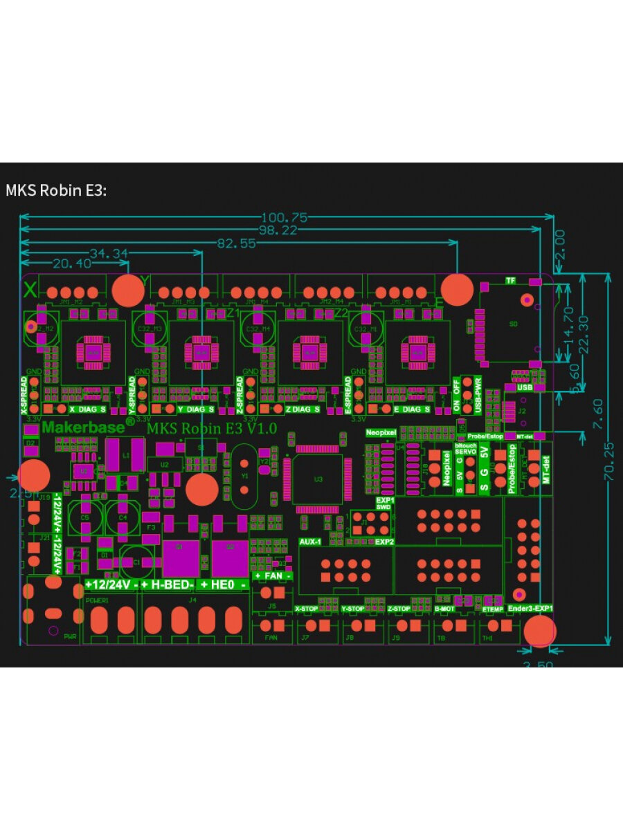 Плата MKS Robin E3D для 3D-принтеров, 32-битная — фото 1