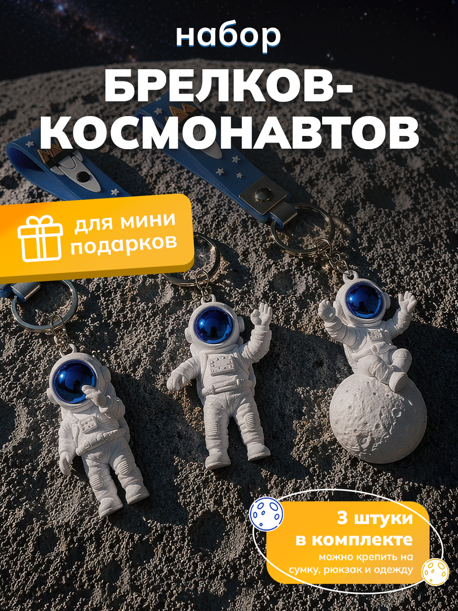 Набор брелоков коллекционных "Космонавты" на рюкзак, сумку 3 штуки ELEXFLOW