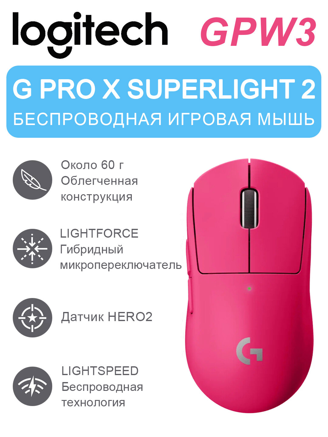 Мышь Logitech G PRO X Superlight 2 Wireless Gaming Mouse Pink