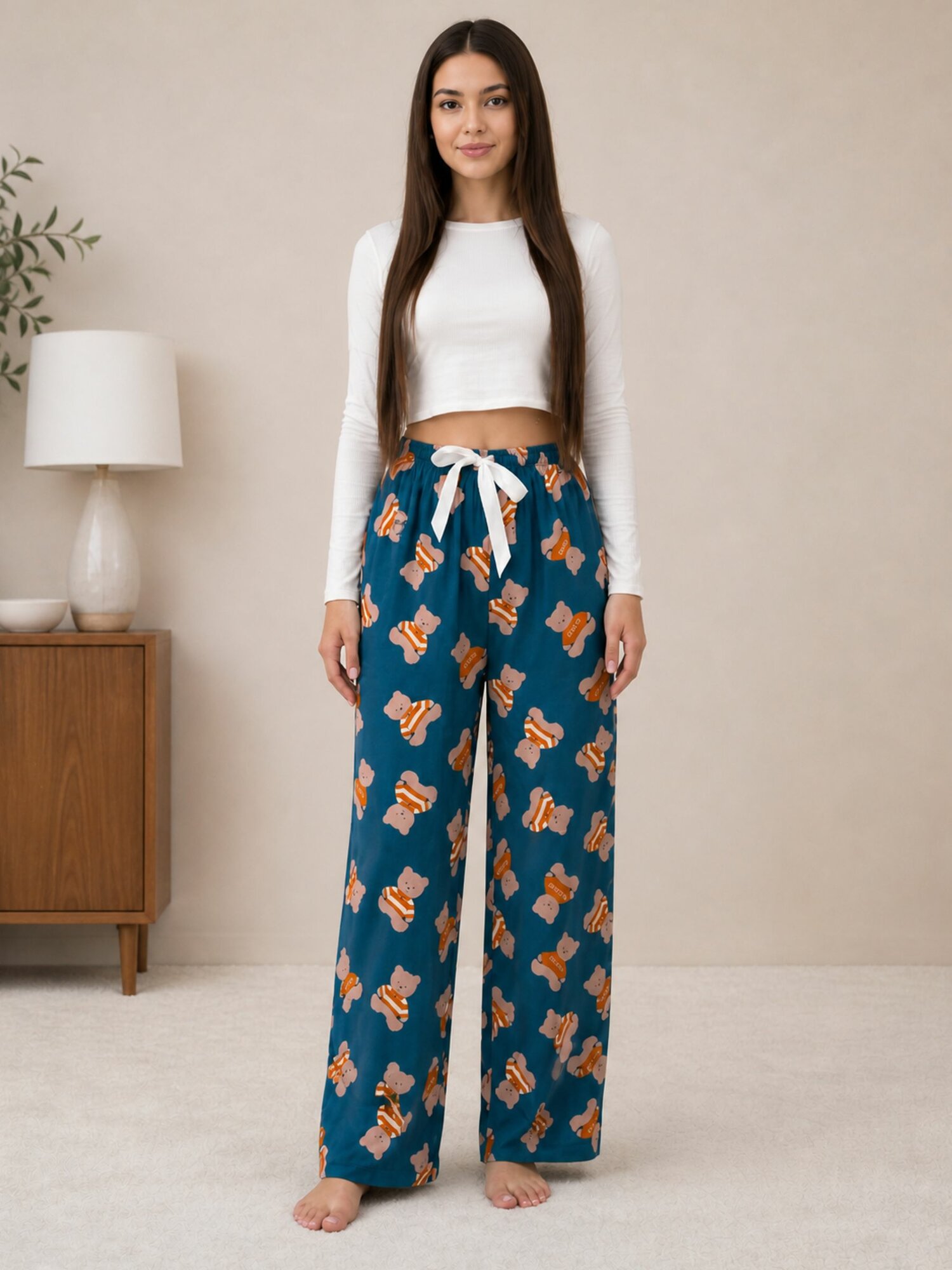 Брюки классические , размер oversize, бирюзовый, мультиколор — фото 1