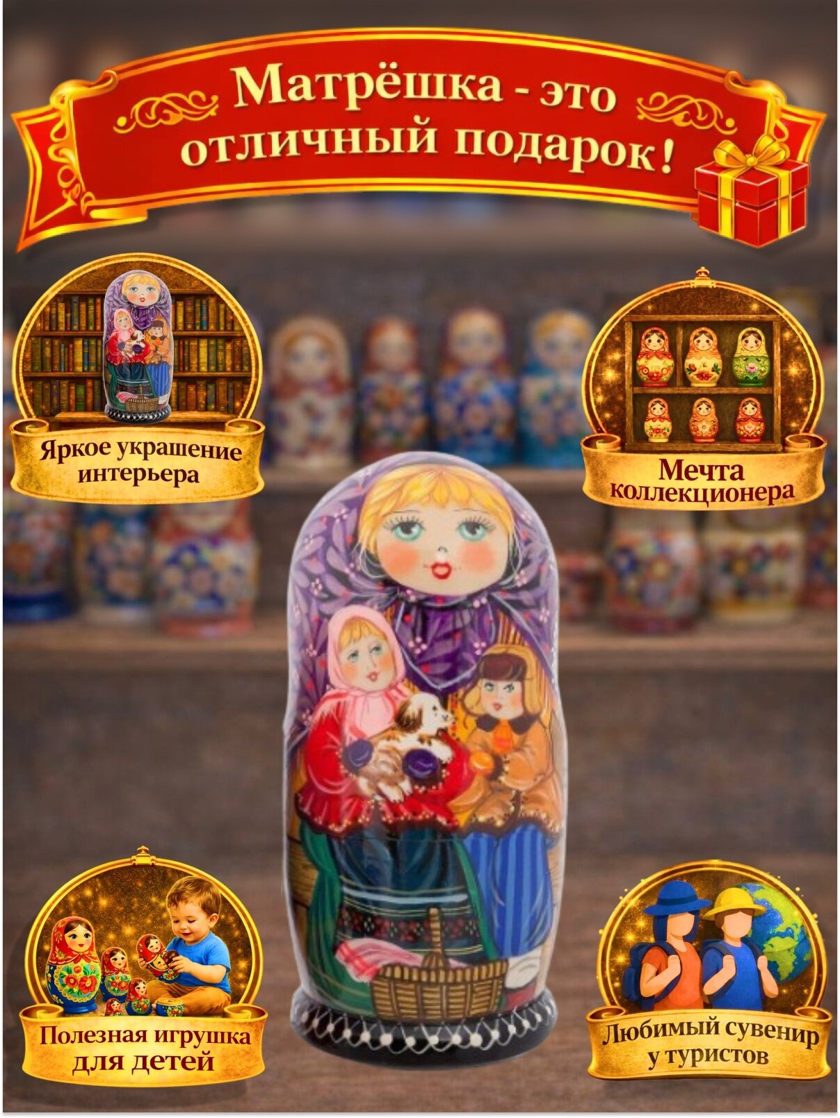 Матрешка Подарок в корзинке — фото 1