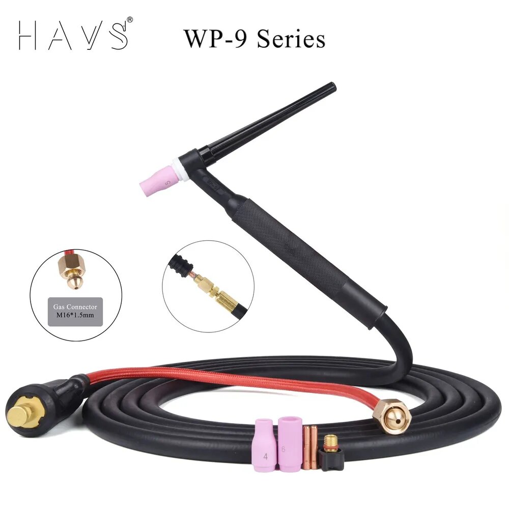 4 м WP9 WP9F WP9FV Сварочная горелка TIG Газоэлектрический встроенный резиновый шланговый кабель с DKJ 35-50 с газовым разъемом M16 * 1,5 мм