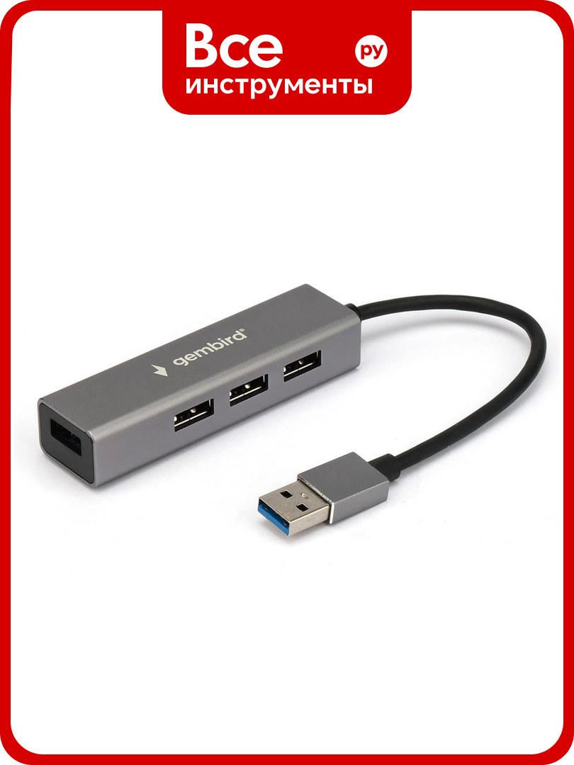 Концентратор usb 3.0 Gembird 4 порта, кабель 17см, белый, для работы с ноутбуками