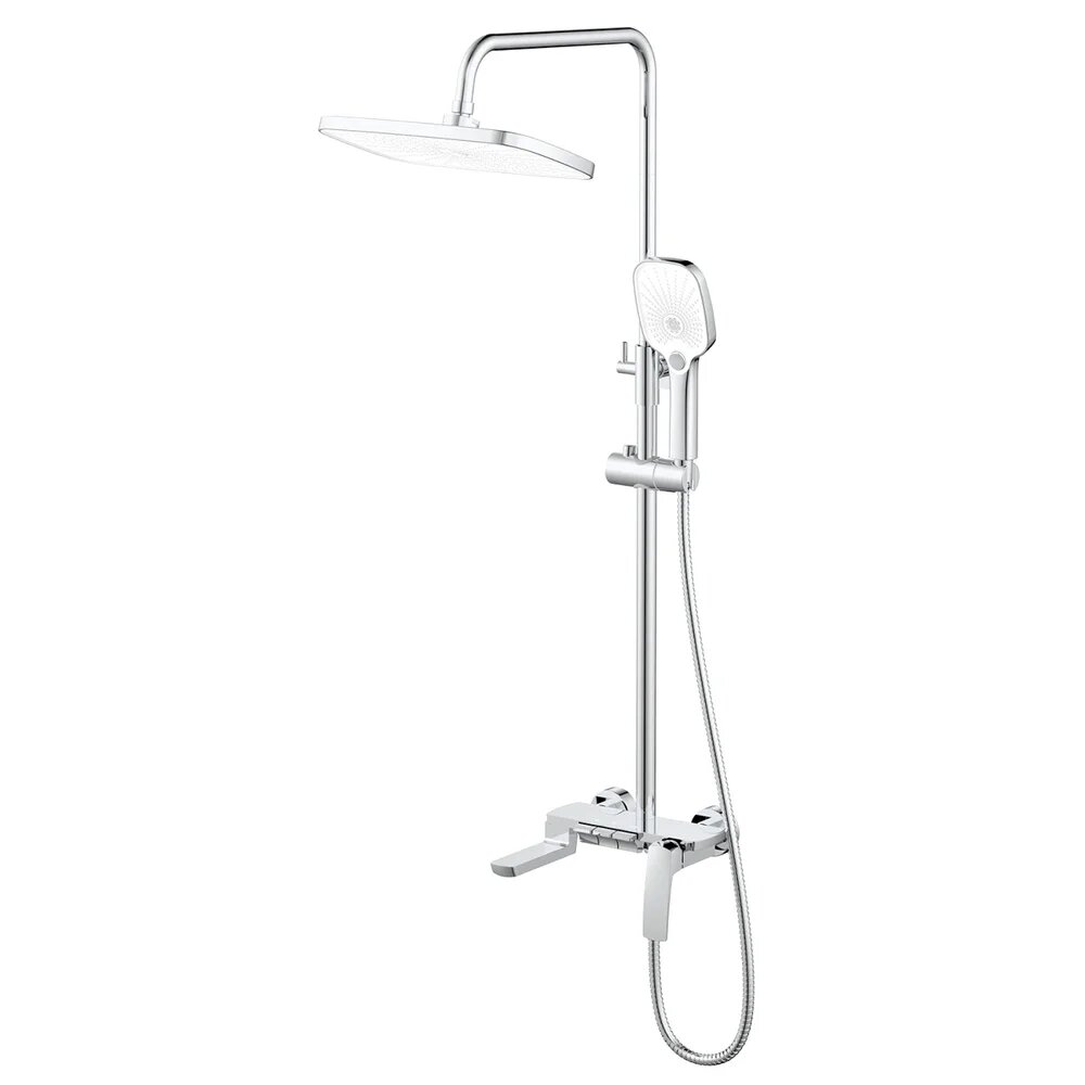 Душевая стойка AZARIO Conda AZ-K2311 со смесителем, хром, глянцевая, душевая система с тропическим душем, с изливом, с лейкой, латунная, рычаг сбоку