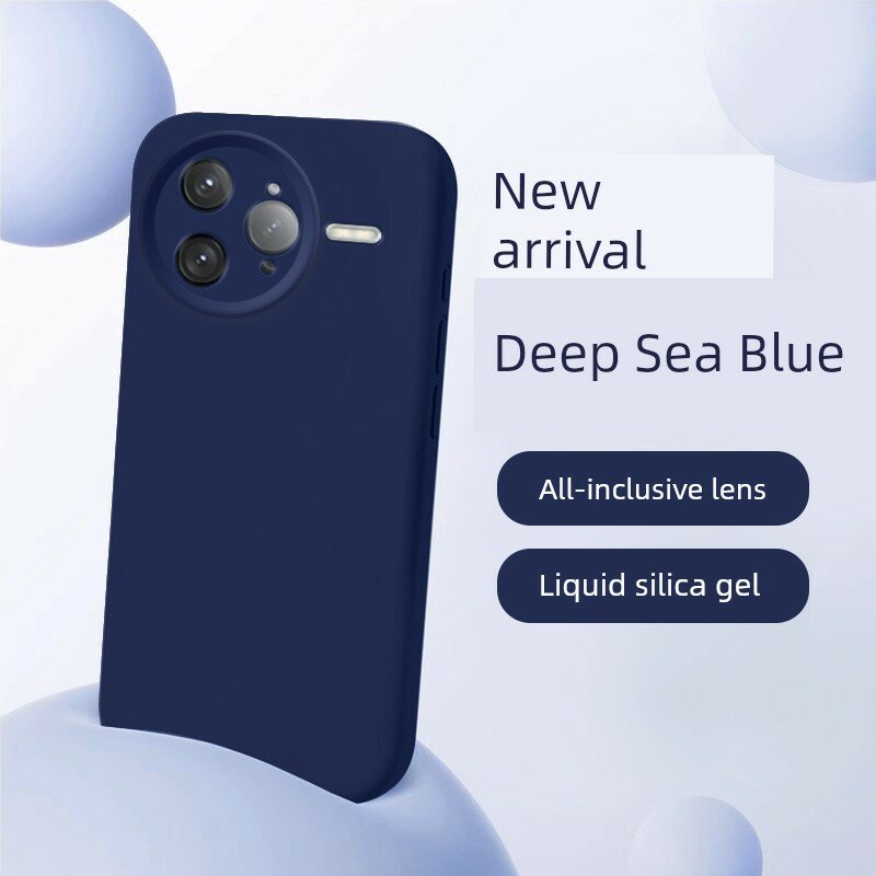 Силиконовый чехол для Redmi K60 с закаленным стеклом, глубокий океанский синий