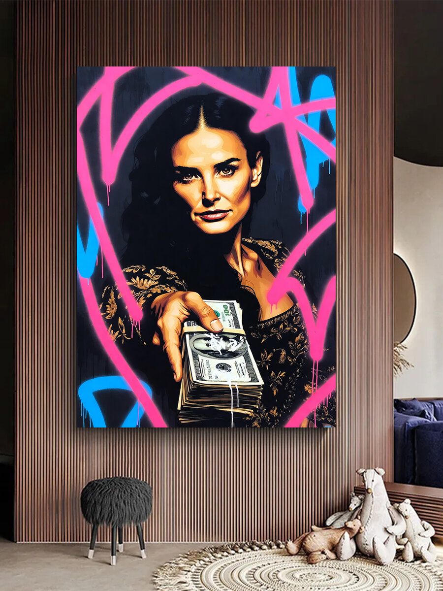 Картина на холсте «Demi Moore: поп-арт портрет Деми Мур» для просторной стены, размер 60×80 см