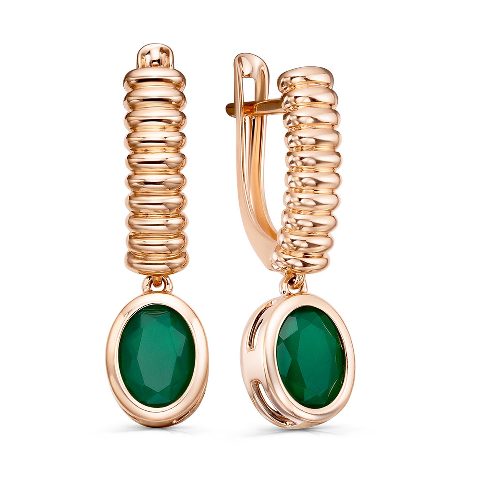 Серьги, красное золото, 585 проба, агат