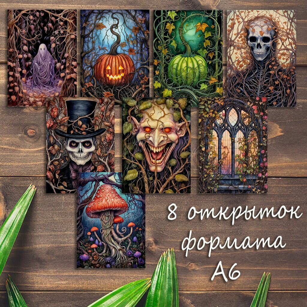 Большой набор открыток Хэллоуин, 8 штук