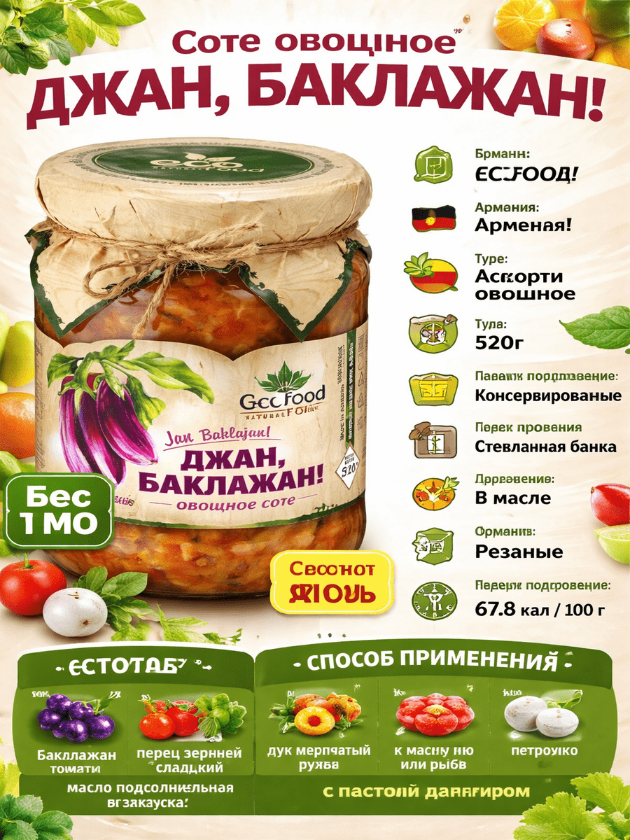 Соте овощное EcoFood Джан Баклажан, 520г