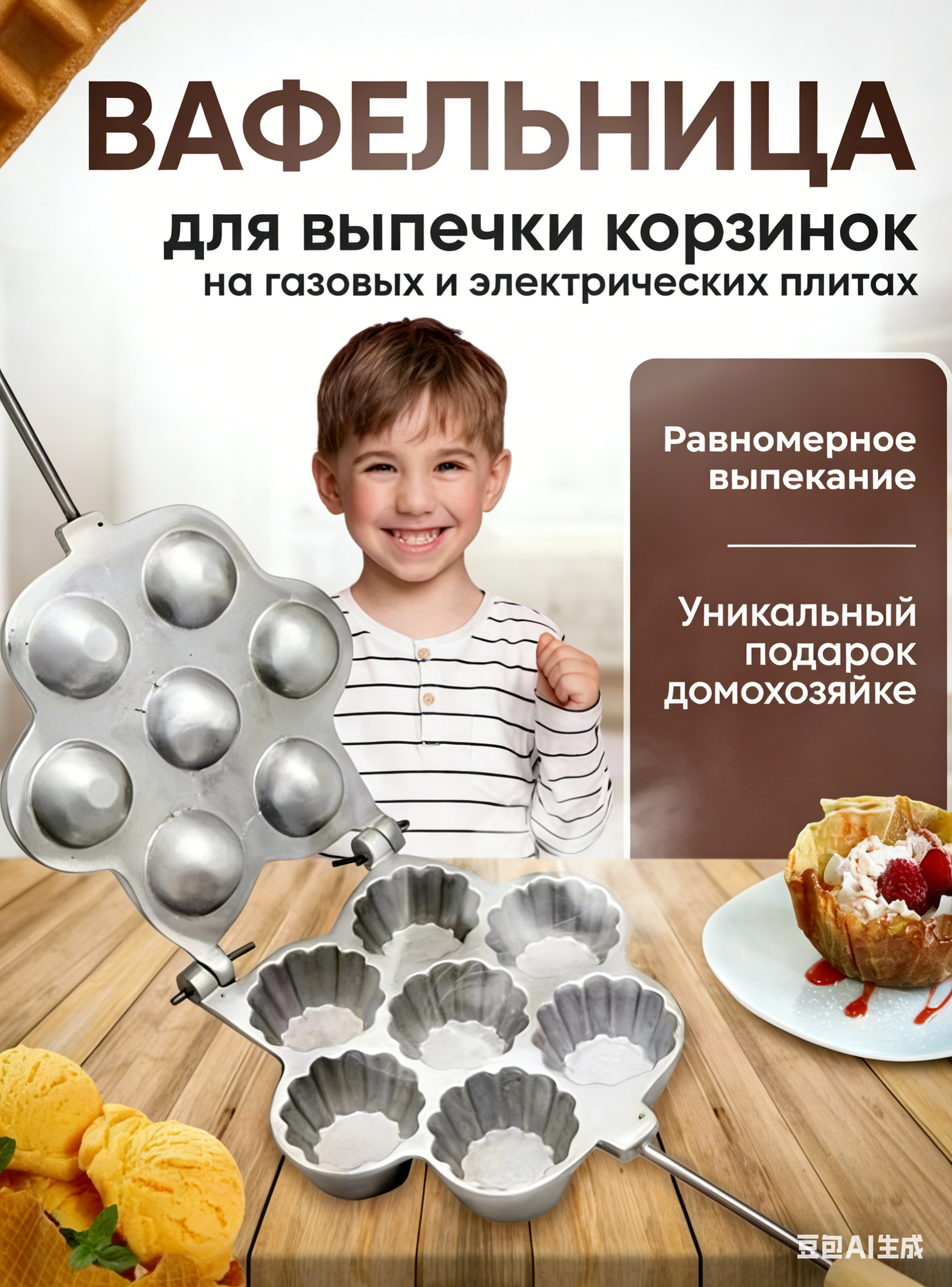 Форма для тарталеток LJLdm, жаропрочная, разъемная, с деревянными ручками, серебристая