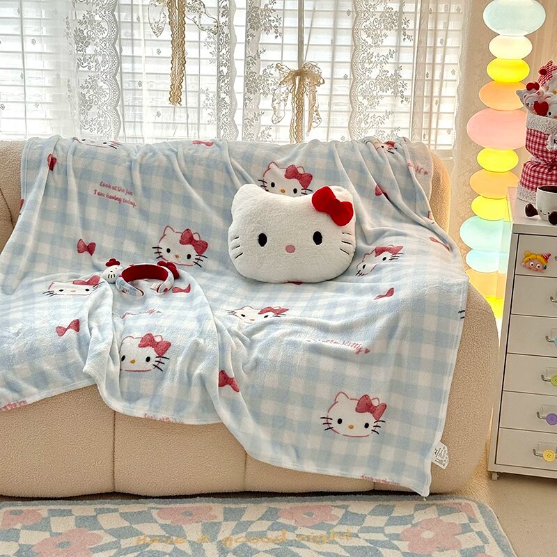 Двустороннее одеяло из молочного вельвета с рисунком Hello Kitty, одеяло для офисного сна, одеяло для дивана, одеяло
