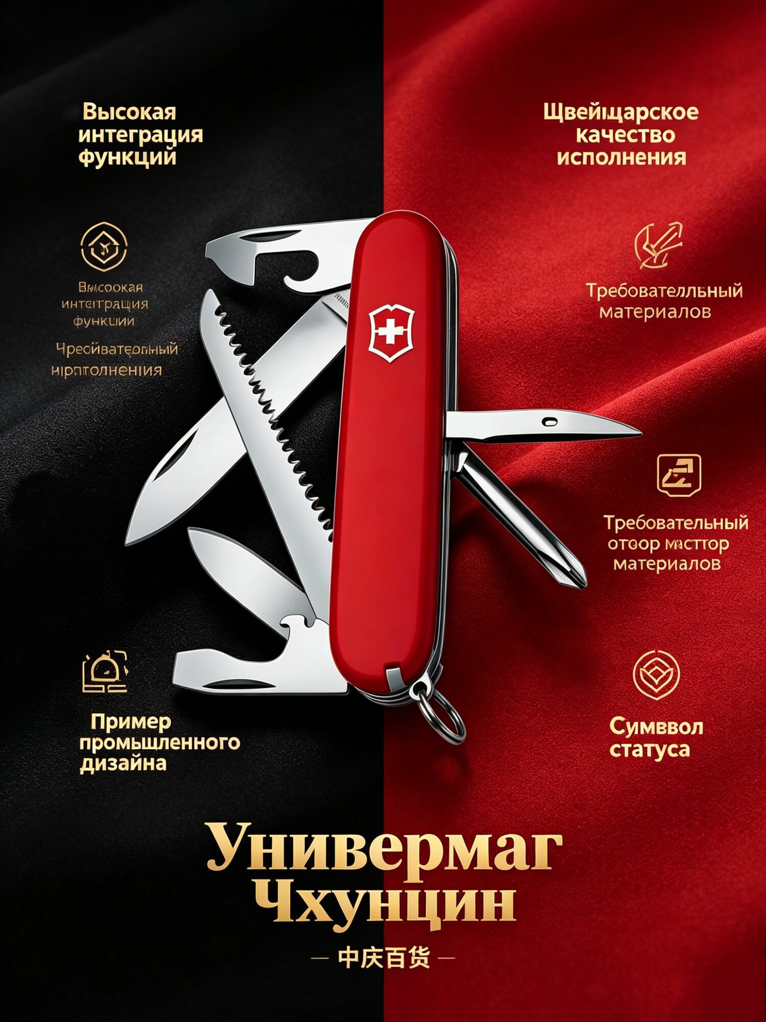 Нож перочинный Victorinox Hiker (1.4613) 91 мм, 13 функций, красный , картонная коробка