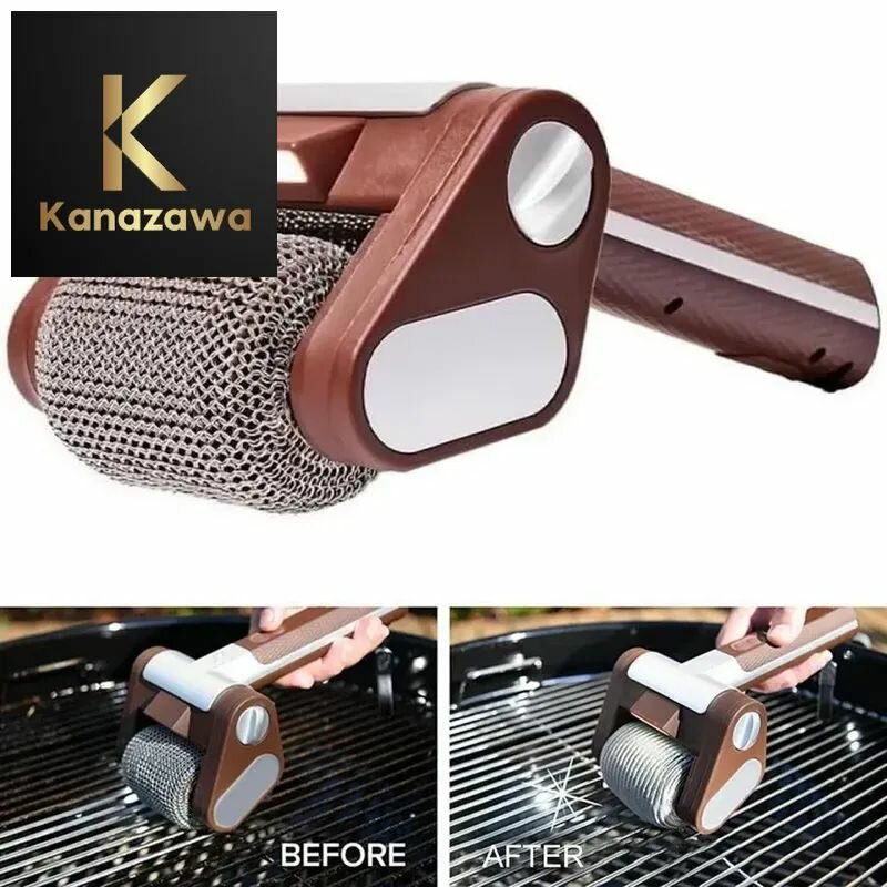 Щетка для гриля из нержавеющей стали 304 с роликами и LED подсветкой, без щетины, инструмент для очистки решетки BBQ