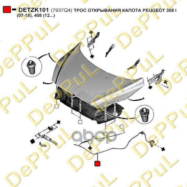 Трос открывания капота PEUGEOT 308 I (07-15), 408 (12.) DePPuL арт. DETZK101