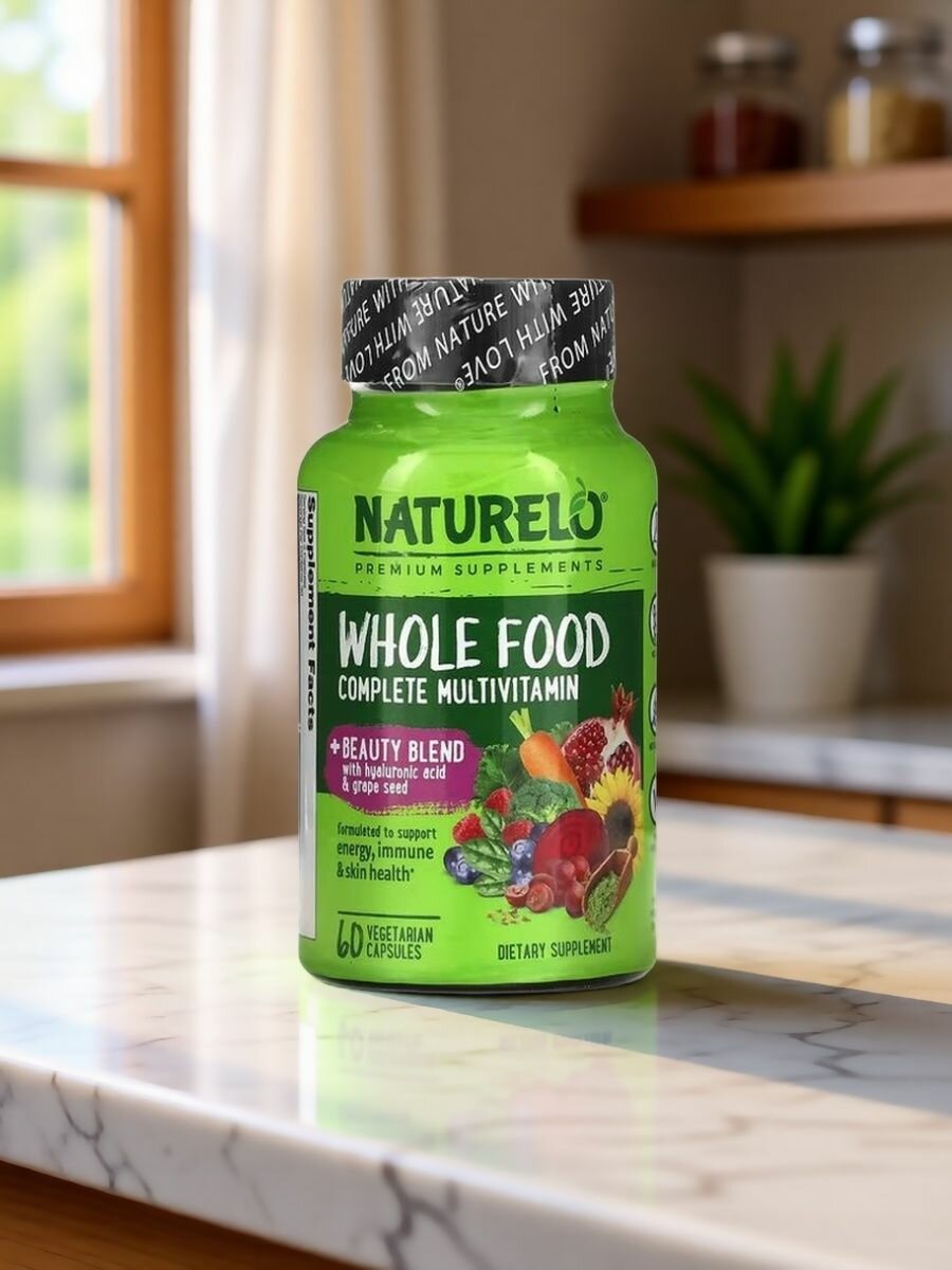 NATURELO, Полноценный мультивитаминный комплекс из цельных продуктов, 60 вегетарианских капсул