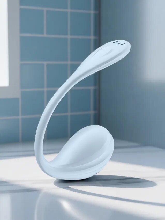 Виброяйцо Satisfyer Smooth Petal, силикон, голубой, водонепроницаемое, 11 режимов