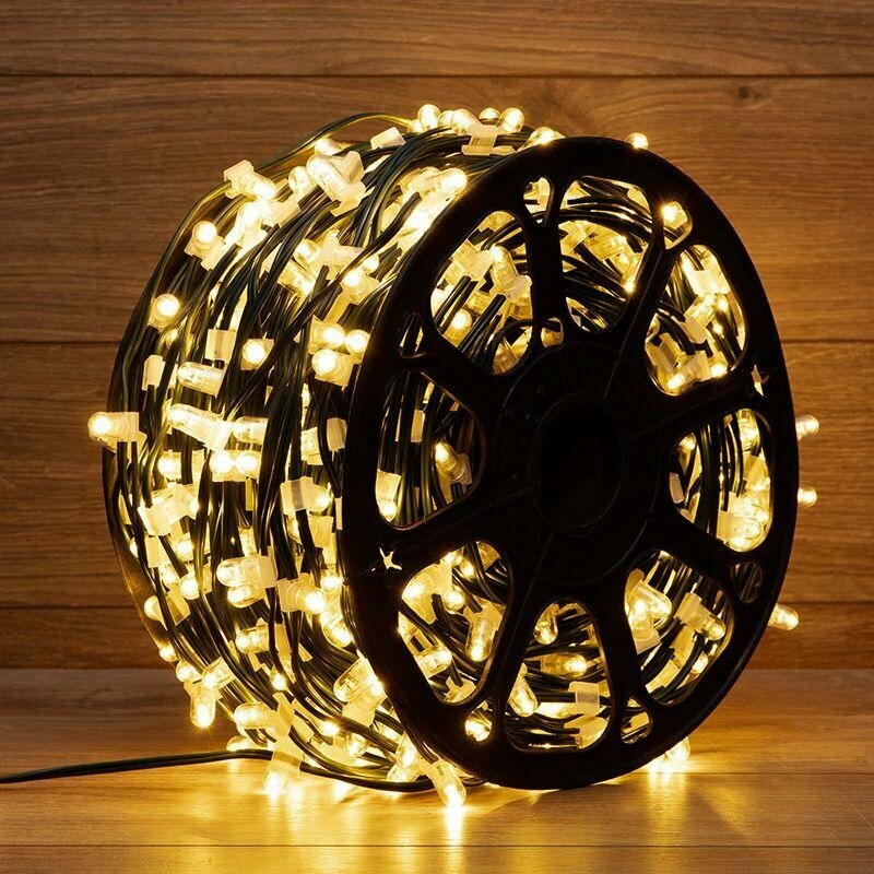 Гирлянда светодиодная "LED ClipLight" 1.5м 665LED тепл. бел. 80Вт 12В IP65 трансф. в компл. провод ПВХ темн. зел. (уп.100м) Neon-Night 325-126