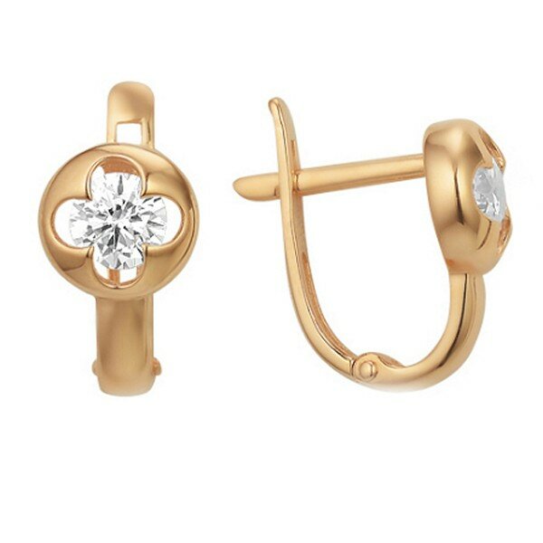 Серьги, красное золото, 585 проба, фианит