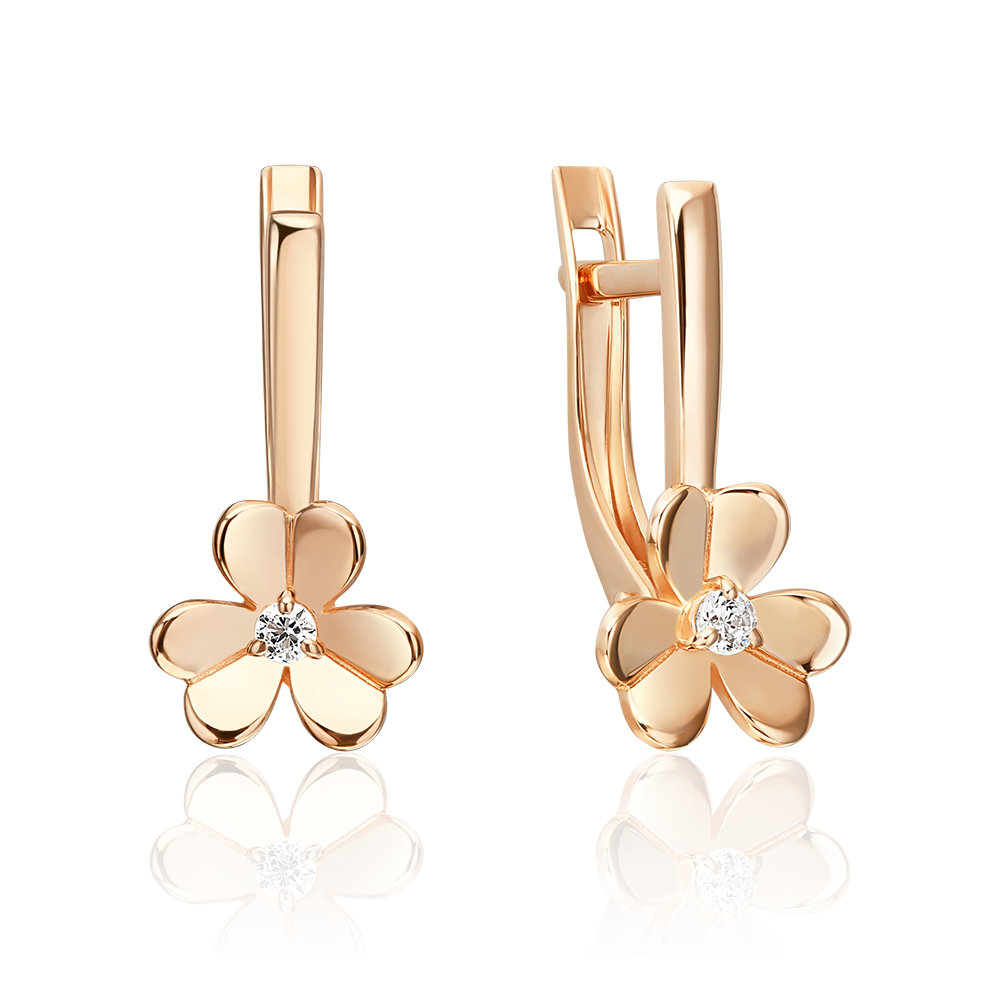 Серьги, золото, 585 проба, фианит