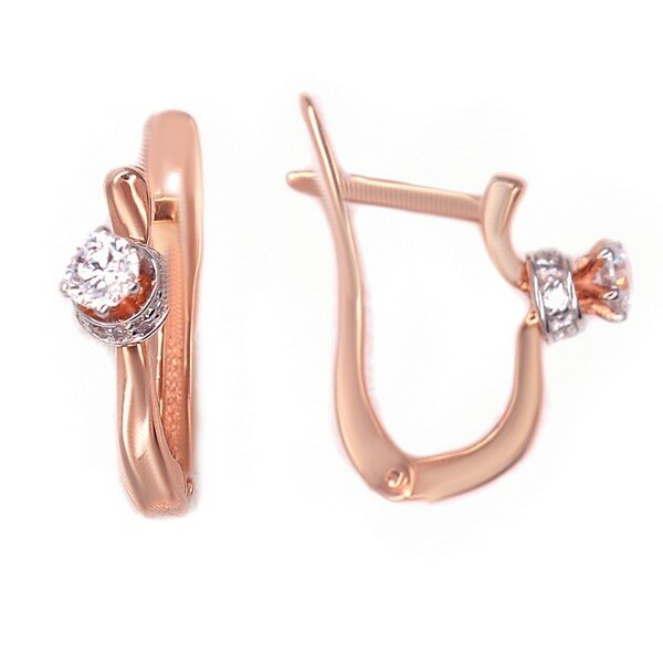 Серьги, красное золото, 585 проба, фианит