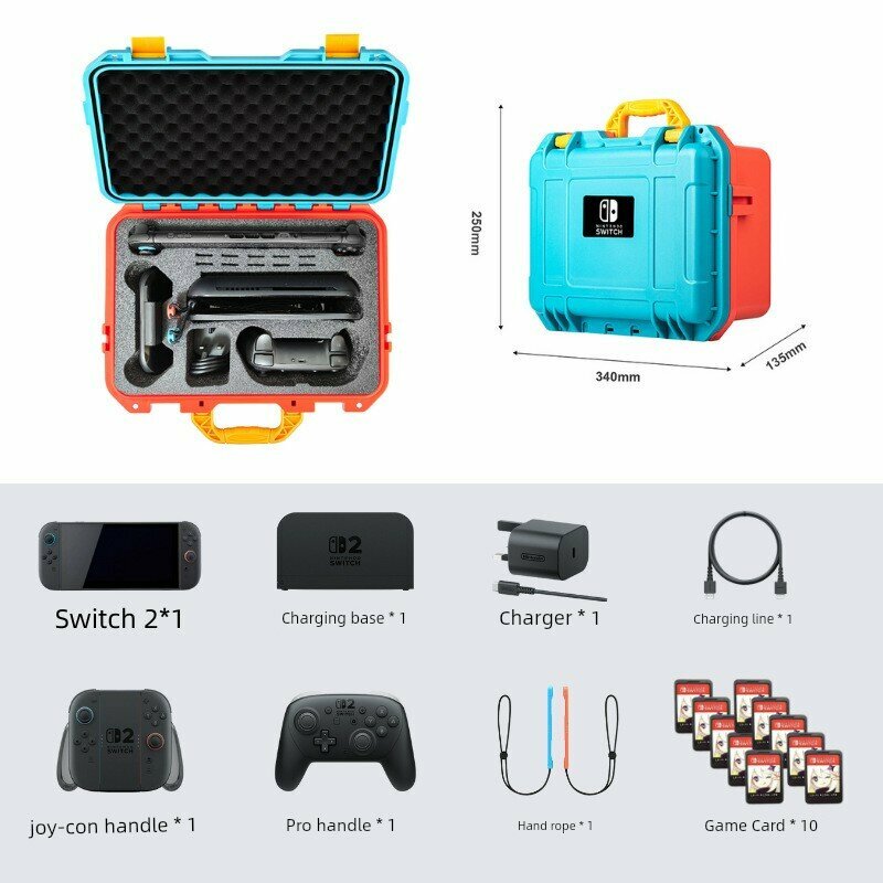 Портативный водонепроницаемый кейс для хранения Nintendo Switch 2 консоли и Joy-Con, цвет оранжево-синий