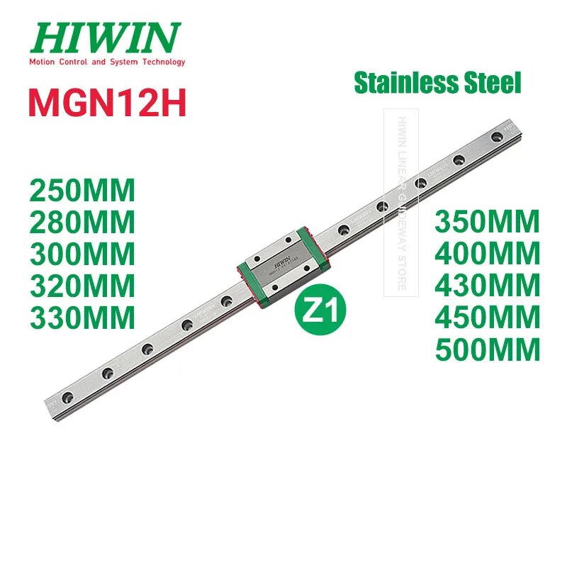 Hiwin MGN12H Z1 Линейная направляющая 200-400мм + Блок предварительной нагрузки 250MM