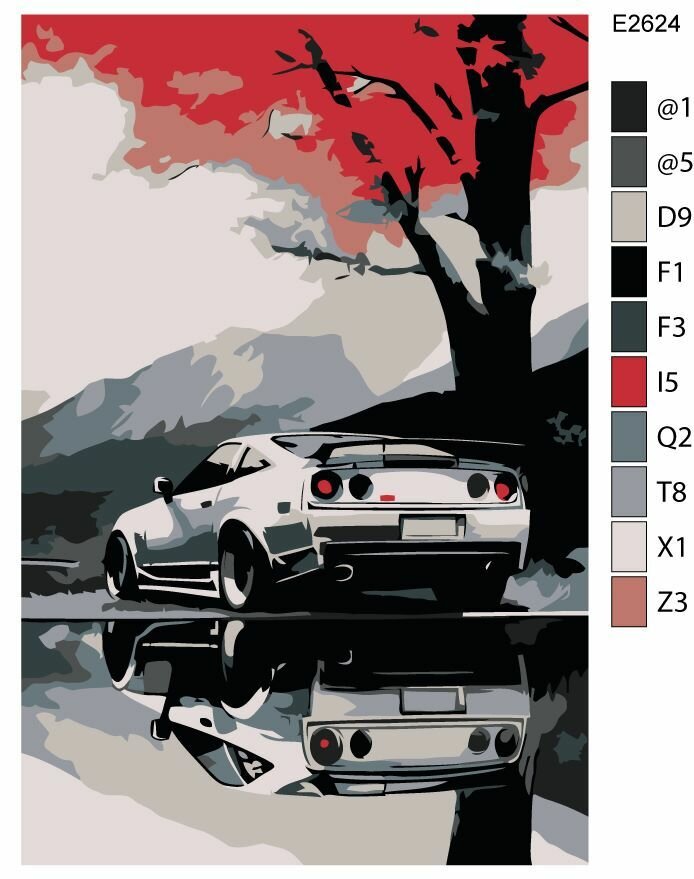 Детская картина по номерам E2624 "Спортивный автомобиль Nissan Skyline" 20x30