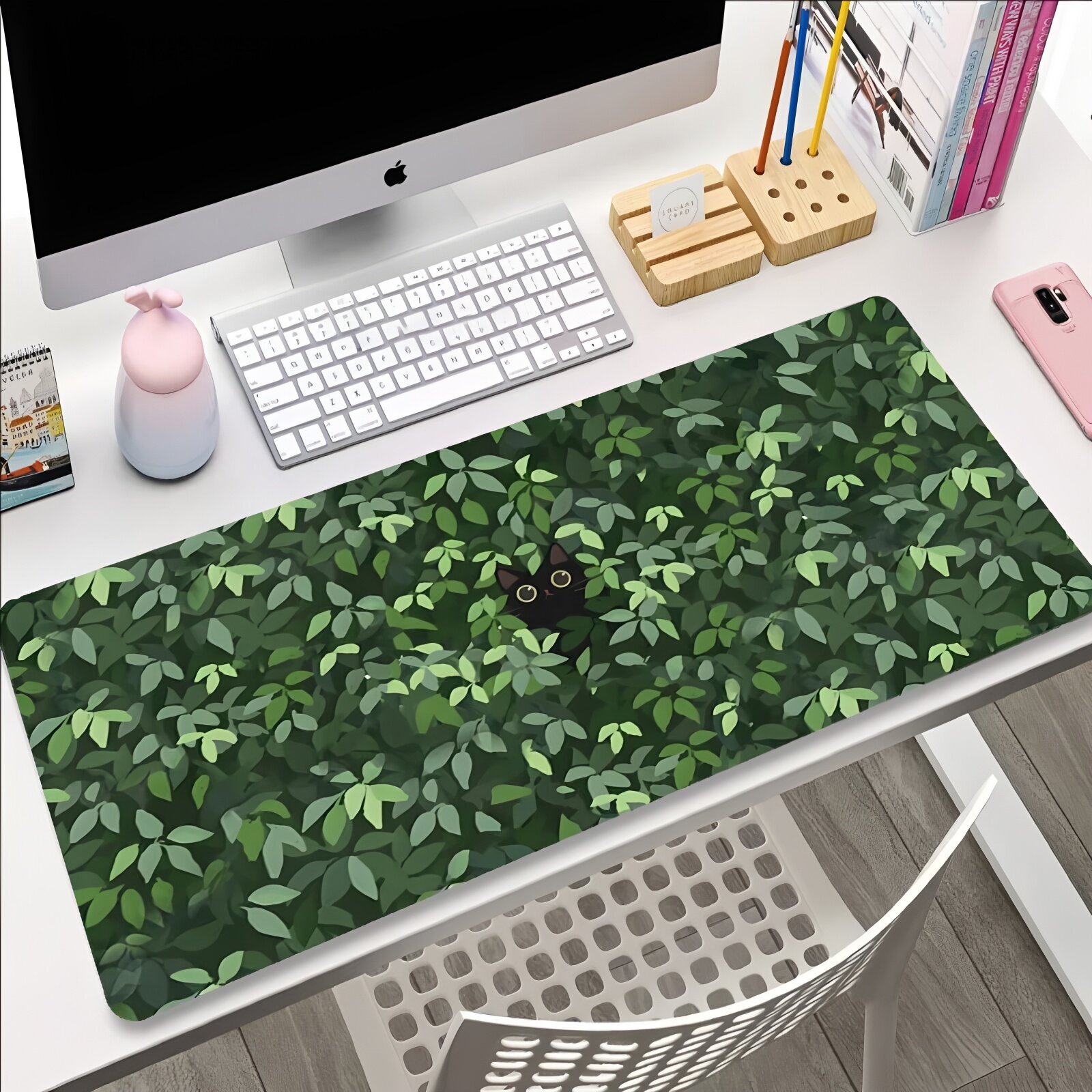 Зеленый игровой коврик для мыши, котенок в прятки, 400x900x2mm
