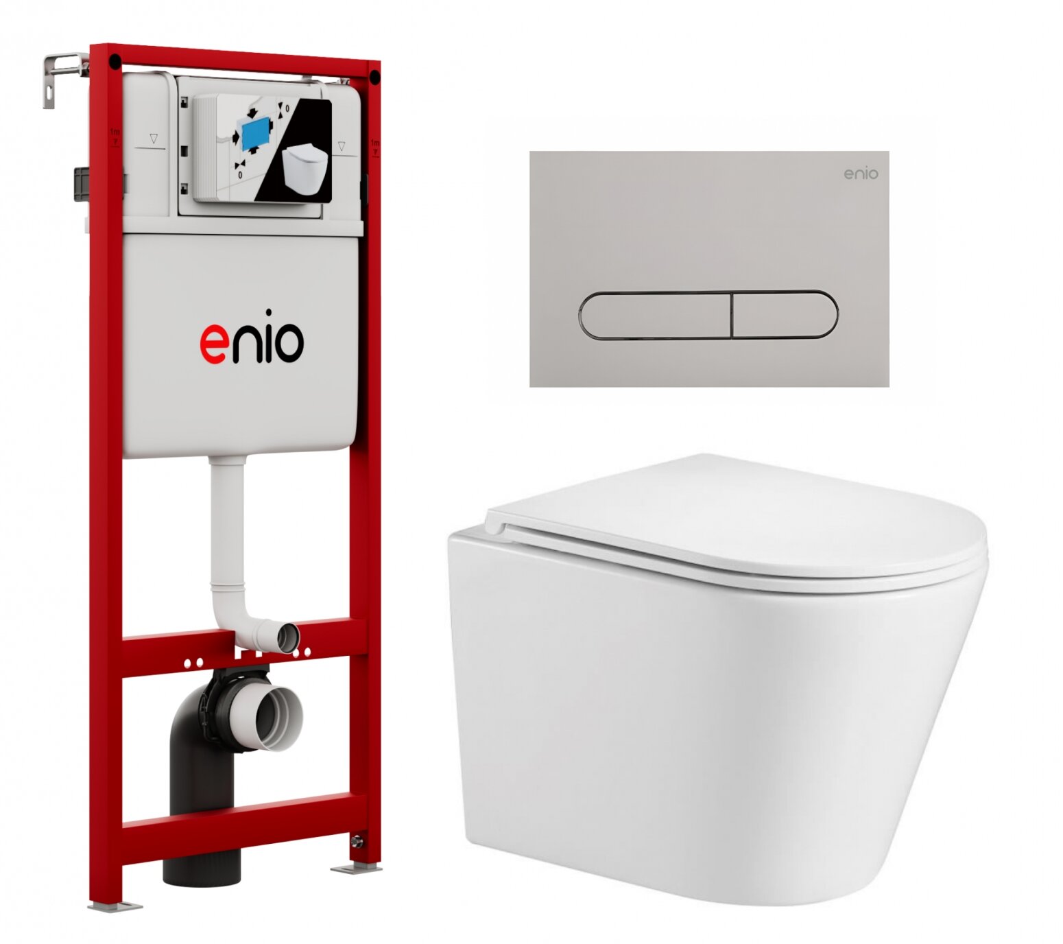 Комплект 3 в 1 инсталляция Enio Profi EN7050050 + Подвесной унитаз WeltWasser Salzbach 043 GL-WT + кнопка хром матовый Stondato