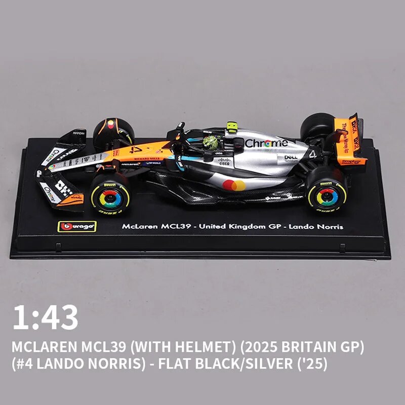 Bburago 1:43 2025 F1 UK MCL39 литые модели автомобилей MCL39-4 with helmet
