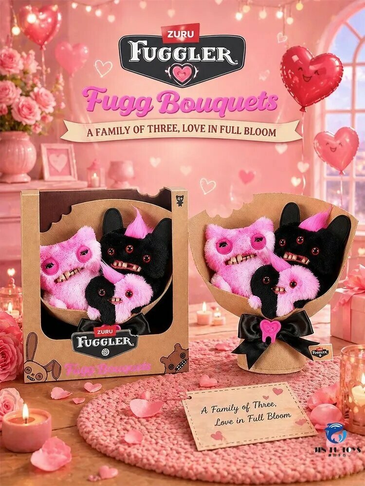 Spin Master Fuggler Fugg Bouquets Black Pink / Детская плюшевая игрушка-букет с тремя маленькими куклами. Это подарок-сюрприз для детей