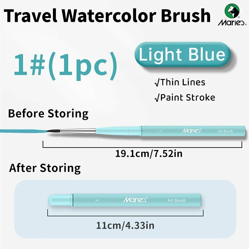 Кисть для акварели, акрила, масел Marie's Travel Light Blue Light Blue-1