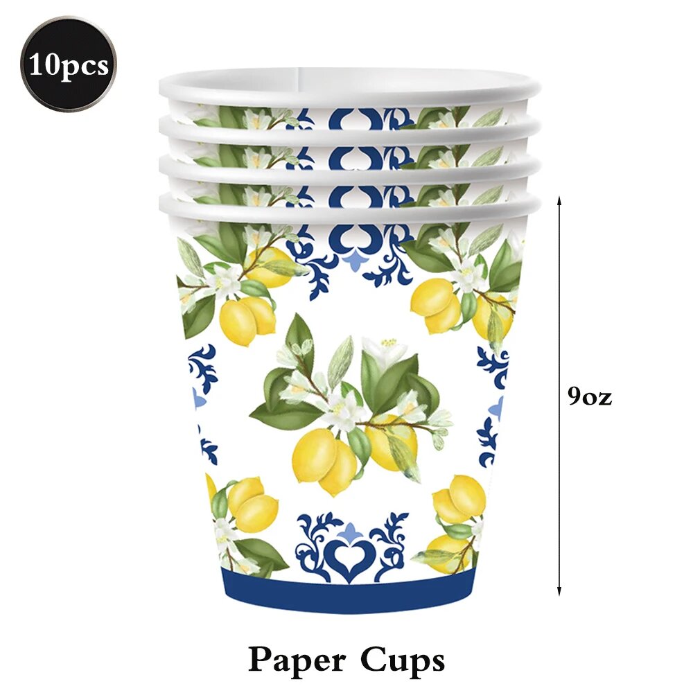 Набор посуды EsenTroye "Лимонно-голубой" для вечеринок Paper Cups 10pcs